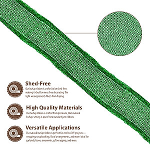 Mandala Crafts Green Burlap Wired Ribbon 2 Inches Wide Jute Ribbons for Crafts - 10 Yds Roll Rustic Burlap Wrap Trim Ribbons for Wreaths Bows Party Decoration