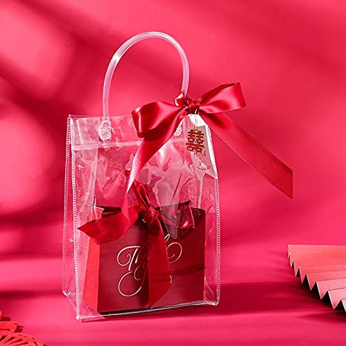 Simple polymer 5 x 2.5 x 5.9 Inch Transparent PVC Gift Wrap Bag with Handles Clear Gift Bags Transparent Shopping Tote Bags,Wedding Candy Bags, Cosmetic Handbags for Cookies, Candies,Dessert,10 Pcs