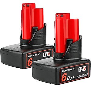 TENMOER 2 Pack 6.0Ah Compatible with Milwaukee M12 Battery Replacement for Milwaukee M12 12V Batteries 48-11-1860