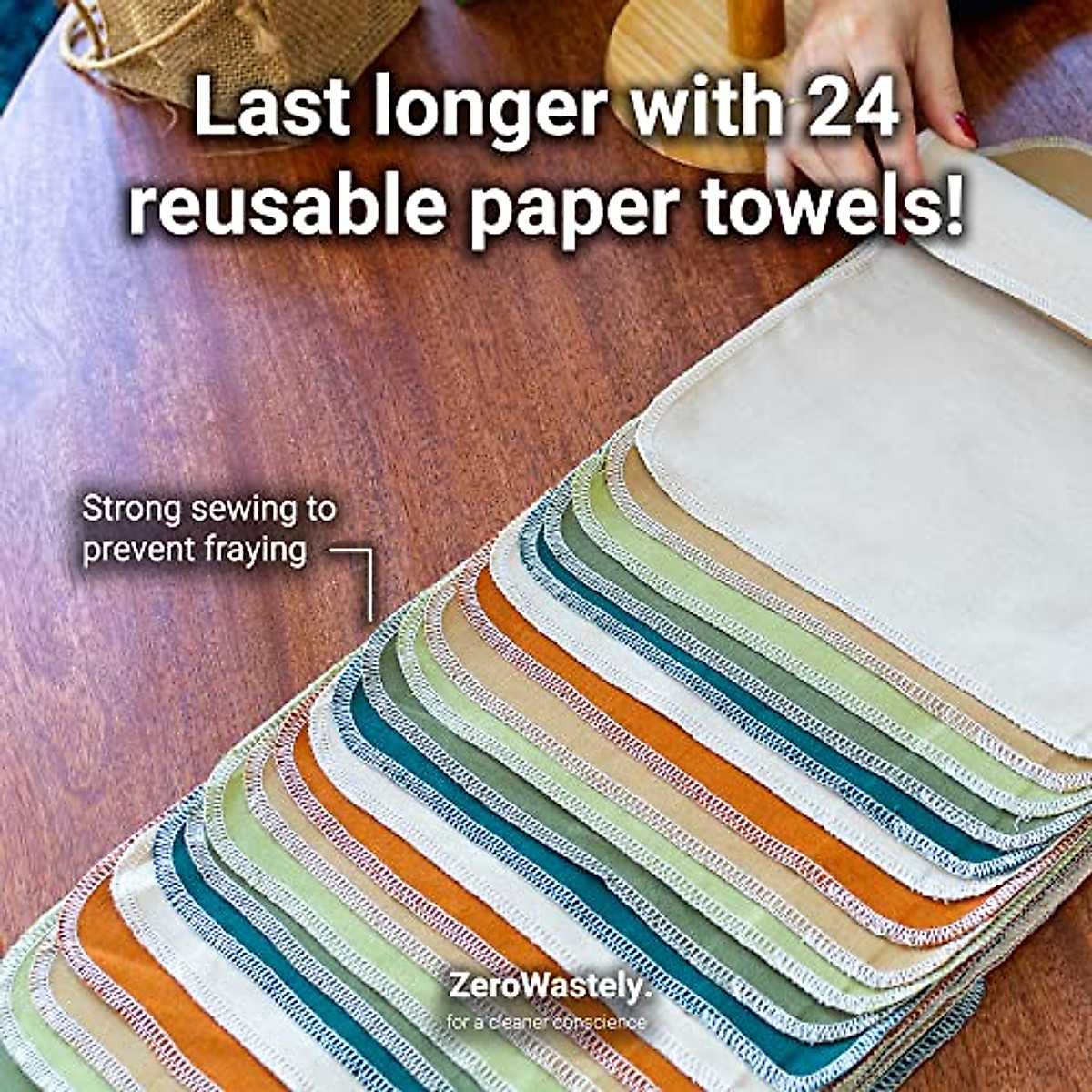 Reusable Paper Towels - Value Pack of 24 Paperless Paper Towels! - 100% Cotton, Super Soft, Absorbent, Washable and Made To Last - Cut Back and Waste Less with our Cloth Paper Towels! By ZeroWastely
