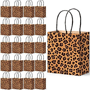 Outus 50 Pieces Leopard Paper Bags Leopard Print Small Gift Bags 5.5 x 2.76 x 5.9 Inch Brown Leopard Bag with Handles Animal Prints for Shopping Trendy Gift Kraft Party Take out Merchandise Retail