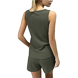 ANGGREK Women's Pajama Sets Sleeveless Tops and Shorts with Pockets 2 Piece PJ Sets for Loungewear Sleepwear,Army Green,X-Large