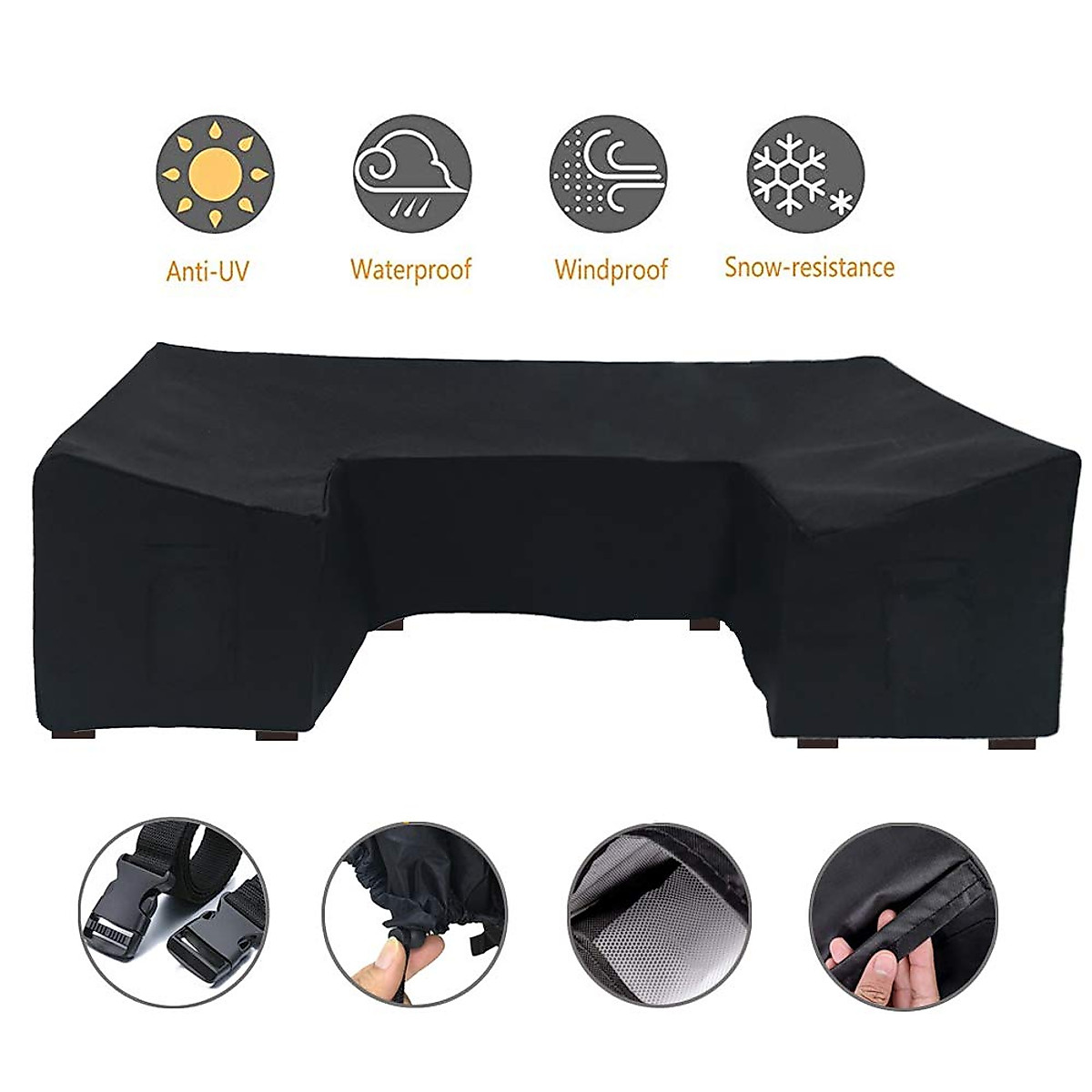 Yolaka Outdoor Furniture Covers Sectional Couch Protector Black Waterproof for Patio Sofa Sets U Shaped 126x61 Inches