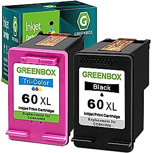 GREENBOX Remanufactured 60XL Ink Cartridges Replacement for HP 60 XL 60XL Combo Pack for PhotoSmart C4780 C4680 C4795 C4640 Deskjet F4480 F4440 F2430 F4280 Envy 110 120 111 114 (1 Black 1 Tri-Color)