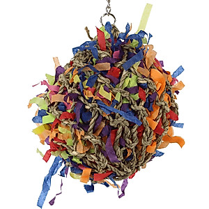 Bonka Bird Toys 55100 Medium Super Shredder Ball 11" x 5", Parrot Chew Shred Forage Cage Toy, African Grey, Conure, Pionus, and Similar Birds