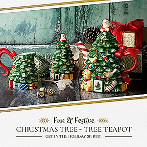 Spode Christmas Tree - Spode 250th Anniversary Christmas Tree Figural Teapot | Christmas Tea Pots for Tea Party | Christmas Teapot - Fine Dolomite | Christmas Teapots for Tea - 7.75" (26.8 Oz)