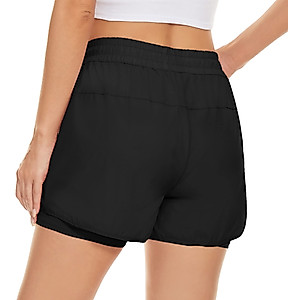 Taydey Women's Quick-Dry Running Workout Sports Shorts(Black L)