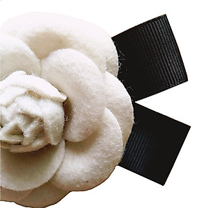 Elegant Wool Camellia Flower Brooch Vintage Bow Floral Pin Women Wedding Party Gift-Beige