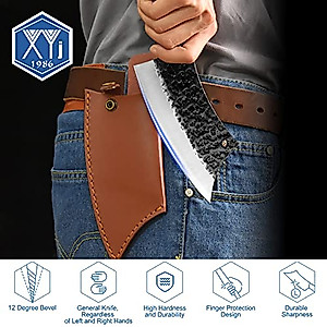 XYJ Full Tang 6.7 Inch Forging Butcher Knife 6.2 Inch Tactical Kitchen Knives 6 Inch Boning Knife With Leather Sheath For Meat Fish Vegetable Cutting Tools