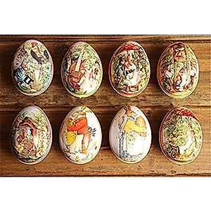 JANIUS Set of 8 Pieces Painted Eggshell Style tin Box for Easter