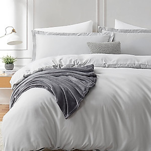 Hearth & Harbor Twin Duvet Cover Set - Soft Light Grey Duvet Cover Twin, Double Brushed Twin/Twin XL Duvet Cover 2 Piece with Button Closure, 1 Twin Size Duvet Cover 68x90 inches and 1 Pillow Sham
