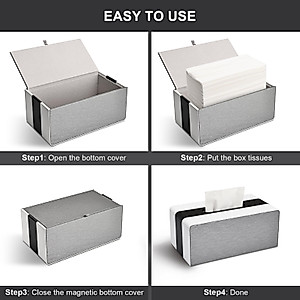 Tissue Box Cover, New PU Leather Kleenex Box Covers Rectangular Tissue Holder for Home/Office/Car Decoration 9.84"X5.59"X4.13" - Elegant Black&White