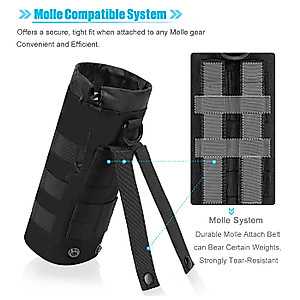 ANJINU Molle Water Bottle Holder, Water Molle Attachments, Molle Water Bottle Pouch, Tactical Backpack Attachment Pouches (Black)
