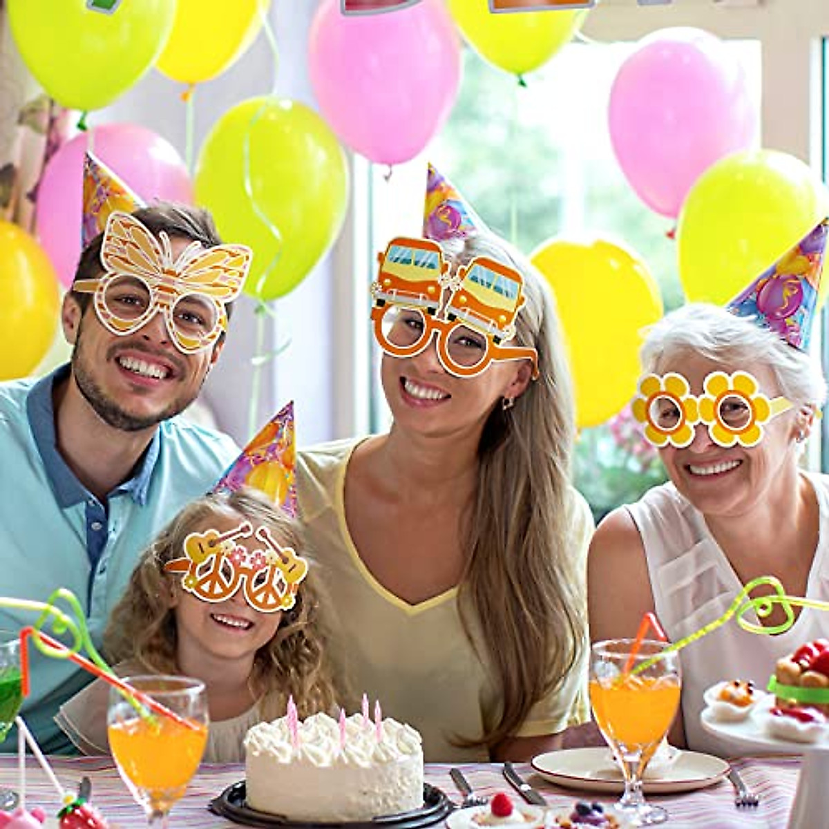 Spiareal 24 Pcs Groovy Retro Hippie Boho Paper Glasses Groovy Party Decorations Groovy Hippie Glasses Funky Sunglasses Hippie Party Paper Eyeglasses for Birthday Baby Shower Retro Party Decorations