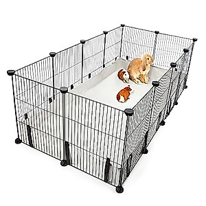 FHTONGE Large Guinea Pig Cage with Bottom Trap, 8 Sq Ft Guinea Pig Playpen with Waterproof C&C Cage Liner, 48x24'' Metal Small Animal Cage Habitat for Hamster Hedgehog Bunny (12 x Cage Panels)