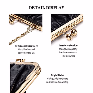 Vintage Genuine Leather Women Clip Bag Kiss Lock Clutch Purse Chain Crossbody Bags Small Evening Bags (Wine Red)