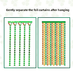LOLStar 2 Pack St Patricks Day Foil Fringe Curtains St. Patrick's Day Party Decorations 3.3x6.6 ft Shamrock Green Gold Orange Tinsel Curtains Photo Booth Prop Streamers Backdrop for Irish Party Decor