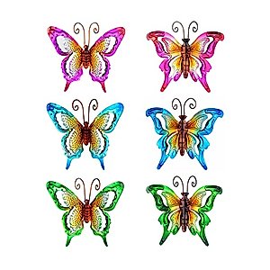 Metal Butterfly Wall Decor, Set of 6 Inspirational Wall Art, Indoor Outdoor Hanging Ornaments for Garden Yard Fence Bathroom Bedroom (6.5" Length)