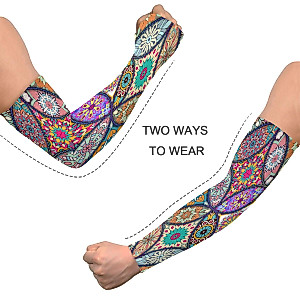 WELLDAY Boho Mandala Gardening Sleeves with Thumb Hole Farm Sun Protection Arm Sleeves for Women Men