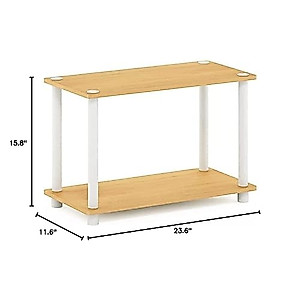 Furinno Turn-N 2-Tier No Tools Tube Shelf/End Table, Single, Beech/White