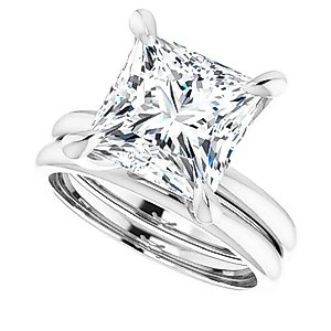 Handmade 925 Silver, 10K/14K/18K Solid Gold Engagement Ring Set, 4 Carats Princess Cut Moissanite Wedding Ring Set Solitaire Bridal Ring for Women Her, Anniversary Propose Gifts (925 Silver (White Gold Plated))