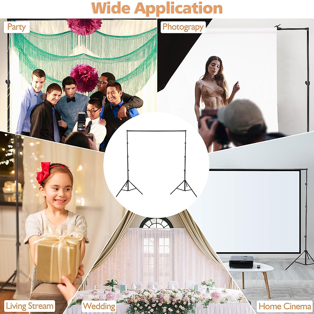 AW 8.5x10ft Backdrop Stand Support System with 4X Clamps 2X Clips 2X Sand Bags 1x Carry Bag for Parties Events Photography