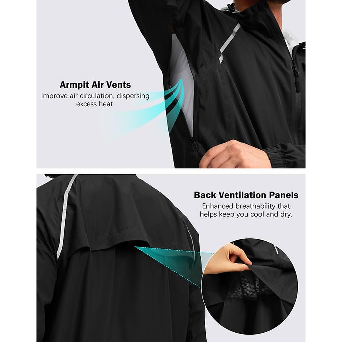 Men's Cycling Rain Jackets Waterproof Running Windbreaker Hooded Reflective Bike Hiking Biking Windproof Bicycle Riding(Black,XL)