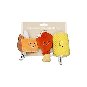 Pearhead Thanksgiving Dinner Dog Toys, Set of 3, Plush Dog Toys, Squeaky Dog Toy, Fall Pet Toys