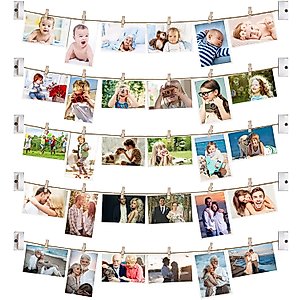 Emfogo Hanging photo display Room picture Wall Decor，4x6 Photo Collage Picture frames for Wall Hanging with 30 Clips Multi Photo wall for Dorm Room Decor