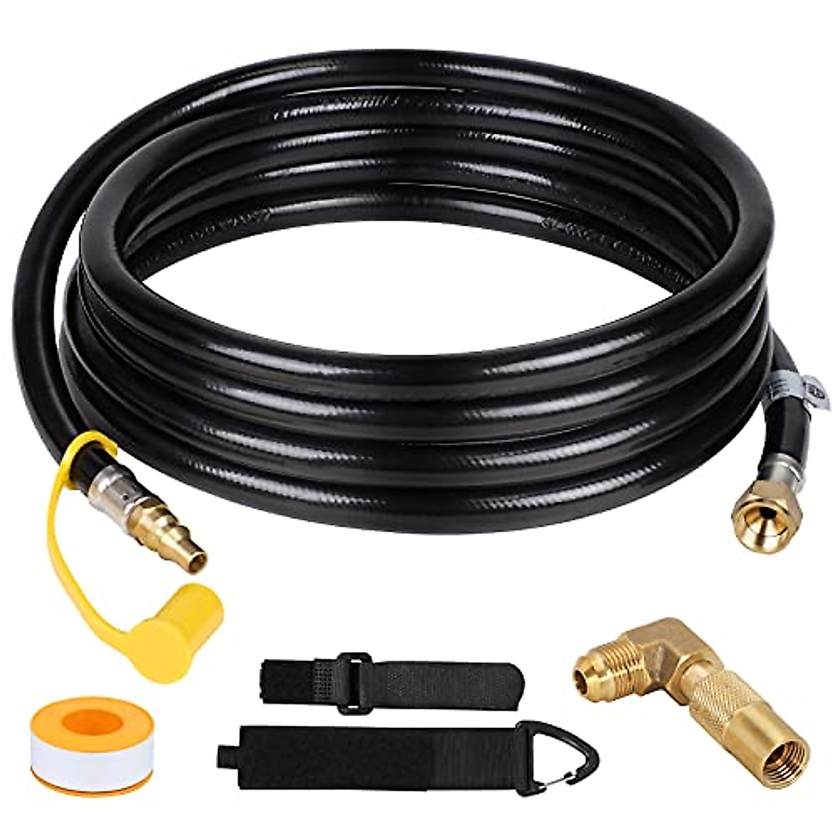 Eazy2hD 20FT RV Quick Connect Propane Hose with 1/4" Quick Plug Propane Elbow Adapter, Propane Extension Hose for Blackstone 17"/22" Griddle, RV Quick-Connect Kit(with Buckle Velcro + Sealing Tape)