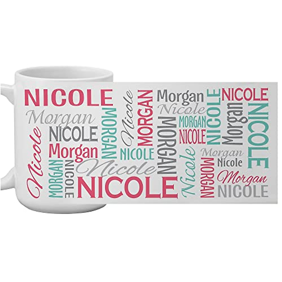 Let's Make Memories Personalized Your Name Signature Mug - Custom 15oz Coffee Mug - Pink/Teal