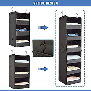Bosuelife 3 Shelf Hanging Closet Organizers, 2 Pack Collapsible Closet Hanging Shelves, for Bedroom, Living Room, Baby Nursery, Camper Accessories, Non-Woven Fabric, Black