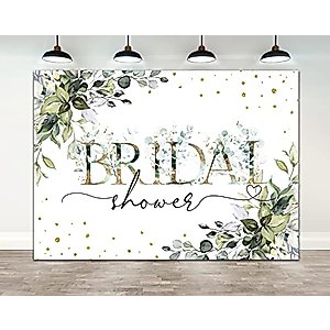 Ticuenicoa 7×5ft Bridal Shower Backdrop Green Leaves Golden Dots White Photography Background Decoration Miss to Mrs Wedding Bride to Be Engagement Photo Booth Props