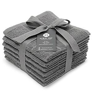 Mellow Buff 100% Cotton Terry Dish Cloth Plain, 6 Pack 12 x 12 Inches, Super Soft and Absorbent Dish Rags, Perfect for Kitchen Cleaning and Dish Washing | Light Gray