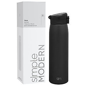 Simple Modern Insulated Thermos Travel Coffee Mug with Snap Flip Lid | Leakproof Reusable Stainless Steel Tumbler Cup | Gifts for Women Men Him Her | Kona Collection | 24oz | Midnight Black