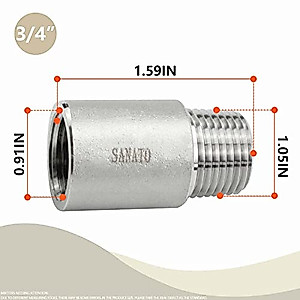 SANATO 3 Pcs SS 304 Forging Nipple Cast Piple, 3/4" NPT Male x 3/4" NPT Female Threaded, 50mm Piple Fittings