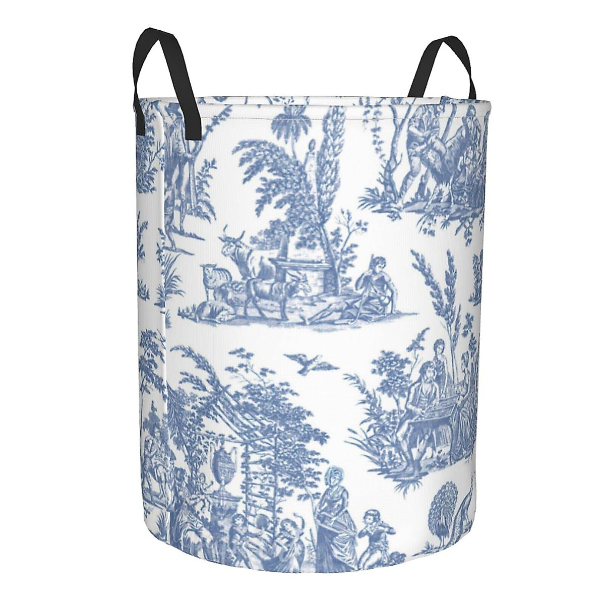Marseilles Toile Willow Ware Blue White Laundry Basket,Collapsible Clothes Hamper Storage with Handle, Laundry Hamper for Bathroom Home Decor Baby Clothing Small