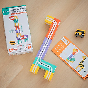 QBI Magnetic Blocks STEM Toys for Toddlers Aged 1+ Year Old Boys & Girls| 3D Colorful Magnetic Building Blocks with 1 School Bus| Preschool Toys, Montessori Game (13 Pieces)