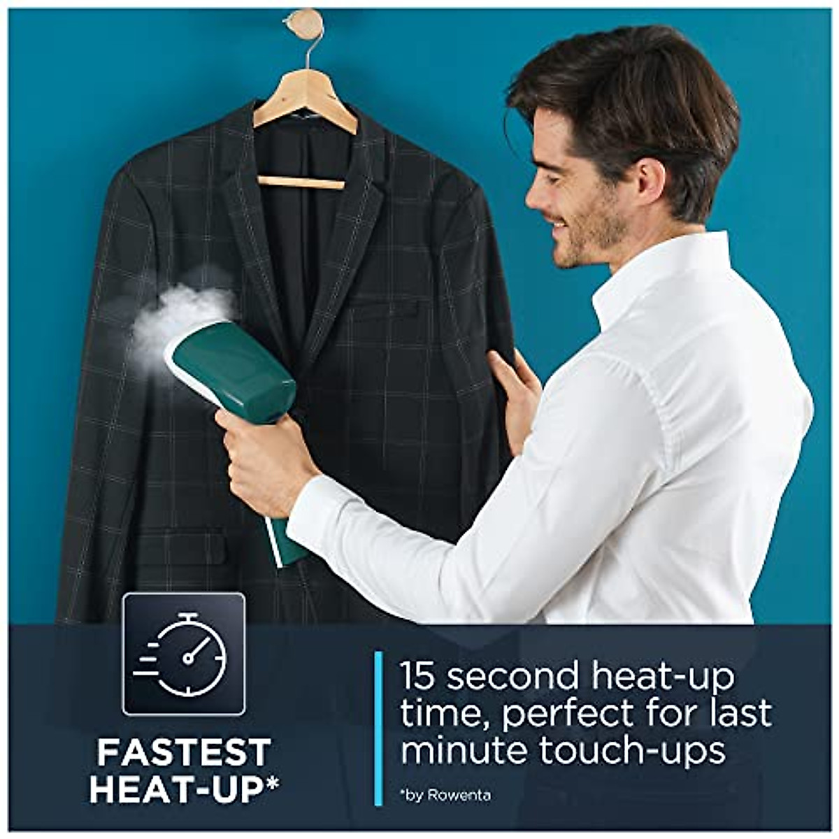 Rowenta X-Cel Handheld Steamer for Clothes 15 Second Heatup, 2.4 Ounce Capacity 1150 Watts Portable, Ironing, Fabric Steamer, Garment Steamer, Vacation Essentials, Travel Must Have DR6131,Green