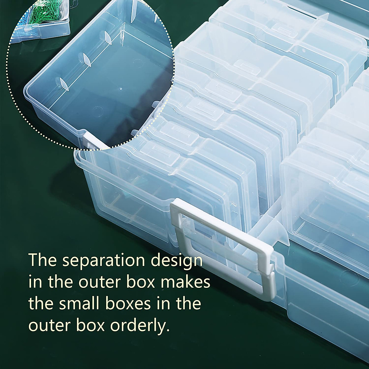 PCA Photo Case, 4" x 6" Photo Box Storage with Handle - 12 Inner Photo Keeper, Large Photo Organizer, Clear Plastic Craft Case for Photos Stickers Stamps Jigsaw Seeds