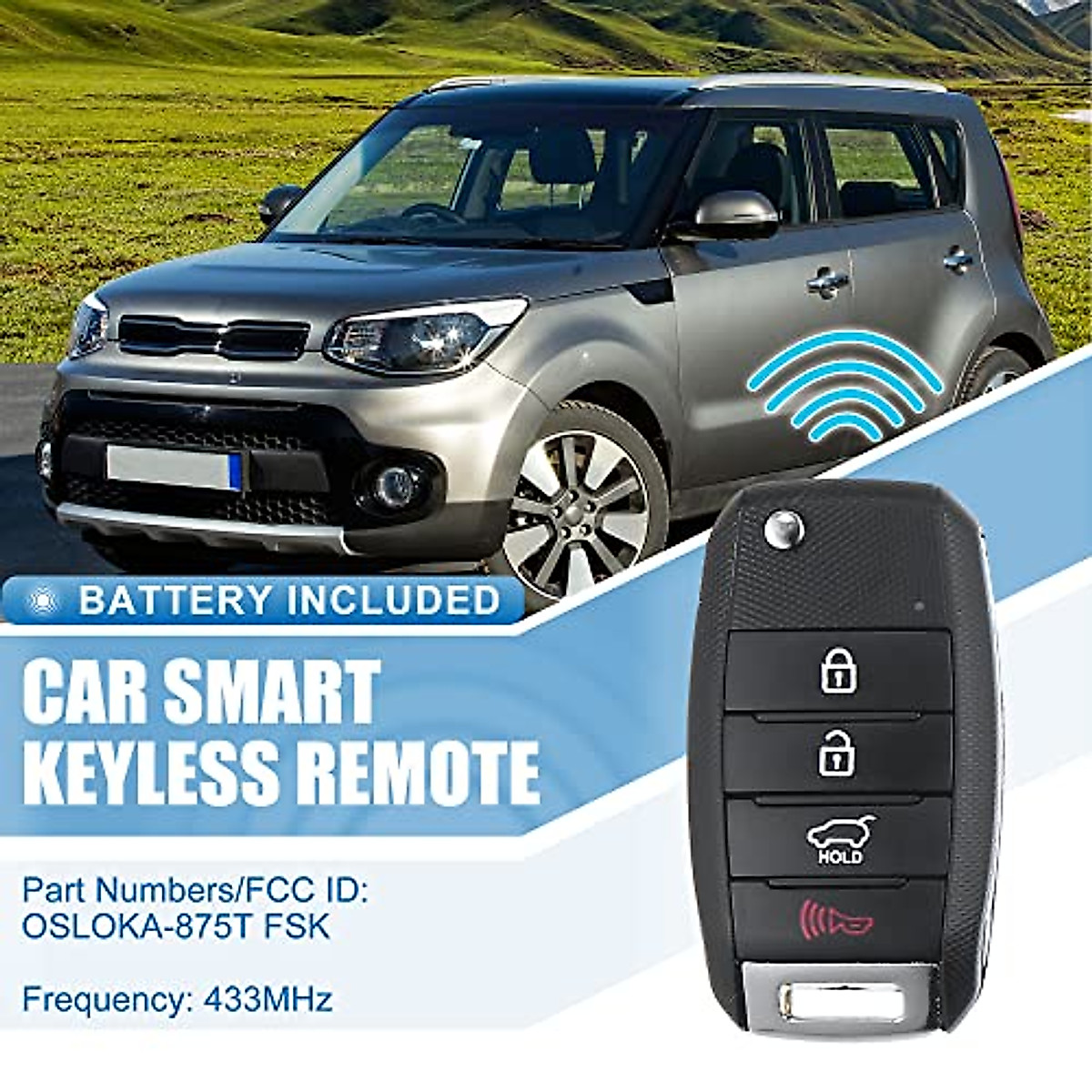 X AUTOHAUX 4 Button Car Keyless Entry Remote Control Key Fob Proximity Smart Fob OSLOKA-875T NO. 95430-B2100(PSD) for Kia Soul 2014-2019 433MHz 60 Chip