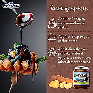 Happy Andes Organic Yacon Syrup oz. 100 Vegan Raw LowCalorie Peruvian Sweetener Sugar Substitute for Blood Glucose Control Healthy GlutenFree NonGMO Natural Prebiotic Superfood., honey, 7.17 Fl Oz