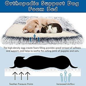 Dog Bed with Cover Cave, Orthopedic Dog Bed with Blanket, 33.5 * 27.6'' Rectangle Pet Crate Bed Cozy Cuddler Mat, Anti-Anxiety Memory Foam Calming Pad for Puppy Cat with Removable Washable Cover