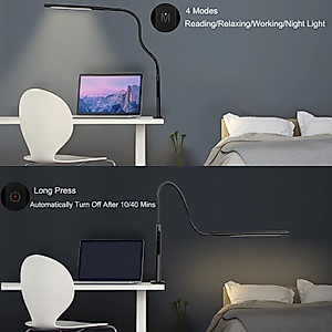 AmazLit Desk Lamp, Eye-Caring Desk Light, Gooseneck Lamp with Clamp, Adjustable Color Temperature & Brightness, Clip on Lamp with Memory & Timer Function, Clamp Lamp for Home Office, 12W, Black