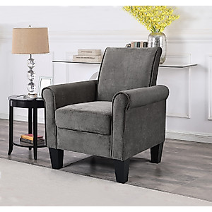 Lepfun Accent Living Room Chairs Modern Linen Fabric Comfy Reading Armchair for Bedroom Small Spaces Apartment Office, Charcoal Grey