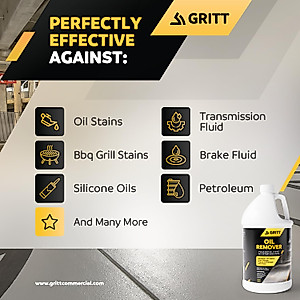 GRITT COMMERCIAL Concrete Oil Stain Remover | All Purpose Concentrated Cleaner for Oil, Grease, and Rust | Removes Stains from Concrete and Asphalt Driveways, Garages, and Patios 64 oz