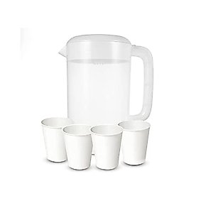 Smarthome Homesmart Plastic Water Pitcher, Juice 1 Gallon Pitchers With 4 Cups 12.5 oz, Tea Jug, Container, White Beverage For Ice & Lemonade, 4L Mixing BPA-free
