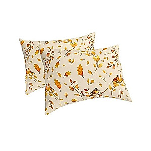 Edwiinsa Autumn Leaves Pillow Covers King Standard Set of 2 Bed Pillow, Farmhouse Fall Forest Maple Birds Plush Soft Comfort for Hair/Skin Cooling Pillowcases with Envelop Closure 20x36 Inches