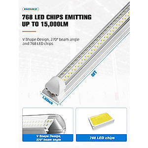 ELEKICO 8FT LED Shop Light, Super Bright 100W Shop Lights, 15000LM 5000K 8 Foot Led Lights, Linkable 96" LED Shop Lights Lighting for Garage with Plug, V Shape T8 8' Led Light Fixtures 10 Pack
