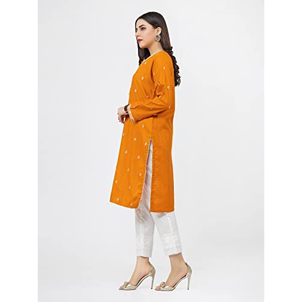 edenrobe Women's Pakistani Indian Kurti Pret - Stitched Ladies Kurta/Tunic Top 217351 Dark Mustard